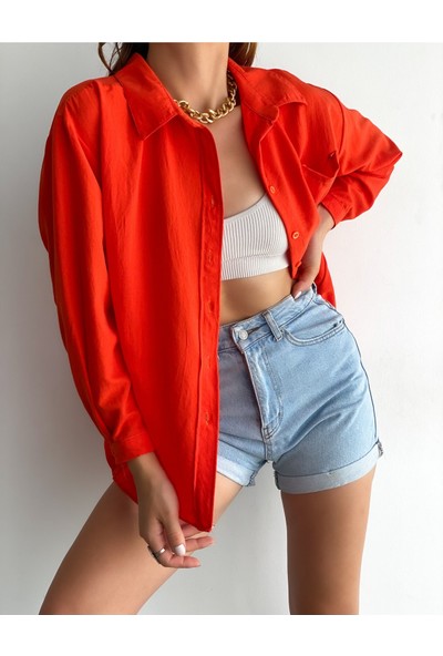 Bejna Kadın Yumuşak Dokulu Oversize Basic Gömlek