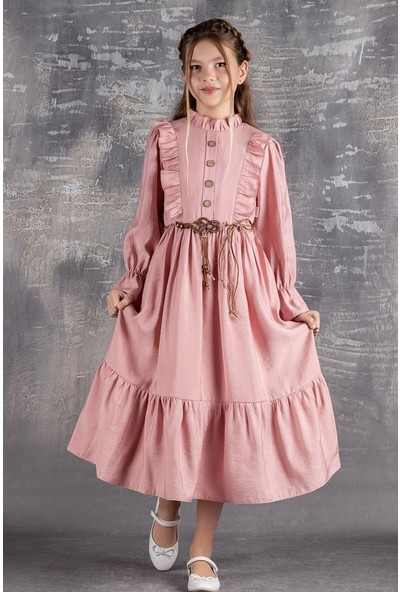 Düğmeli Boydan Kız Çocuk Elbisesi Düğmeli Boydan Kız Çocuk Elbisesi