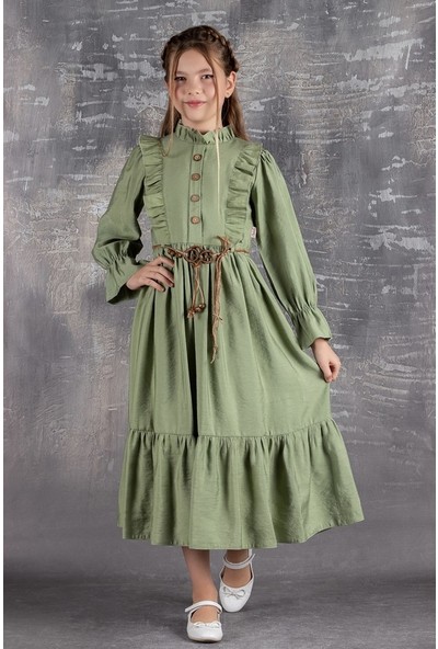 Düğmeli Boydan Kız Çocuk Elbisesi Düğmeli Boydan Kız Çocuk Elbisesi
