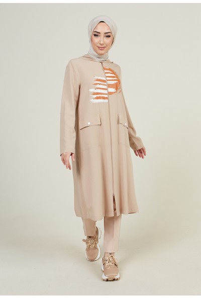 Bej Fermuarlı Kapişonlu Kap 2223059