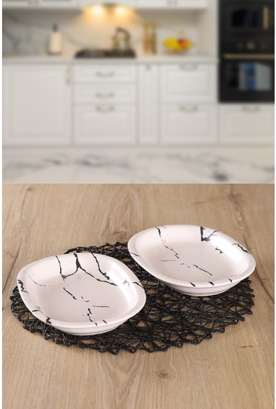 Keramika Beyaz Mermer Desenli 25 cm 2 Adet Kayık Tabak Keramika Beyaz Mermer Desenli 25 cm 2 Adet Kayık Tabak