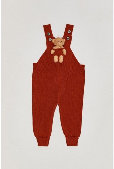 FullaModa Ayıcık Detaylı Unisex Çocuk Triko Salopet FullaModa Ayıcık Detaylı Unisex Çocuk Triko Salopet