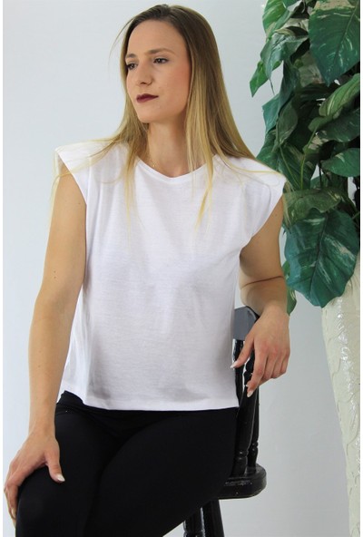Omuz Vatkalı T-Shirt Beyaz - LKS01.09