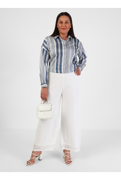 Alia Beli Lastikli Büyük Beden Pantolon - Beyaz - Alia