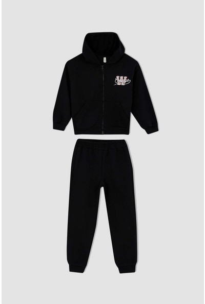 DeFacto Kız Çocuk Kapüşonlu Baskılı Sweatshirt Eşofman Alt Takımı Y5823A622AU