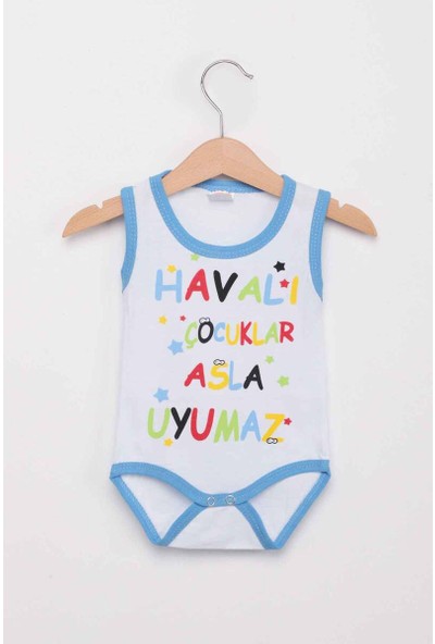 Baskılı Geniş Askılı Bebek Zıbın 1316 | Mavi