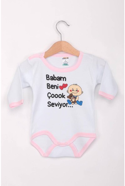 Babam Beni Çok Seviyor Kız Bebek Uzun Kollu Zıbın | Beyaz Pembe Babam Beni Çok Seviyor Kız Bebek Uzun Kollu Zıbın | Beyaz Pembe