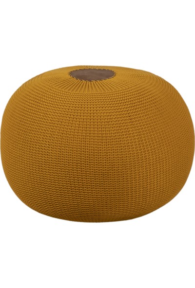 Ems Casa El Yapımı Yayvan Örgü Puf Hardal