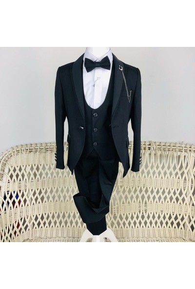 Siyah Damatlık Erkek Çocuk Smokin Takım