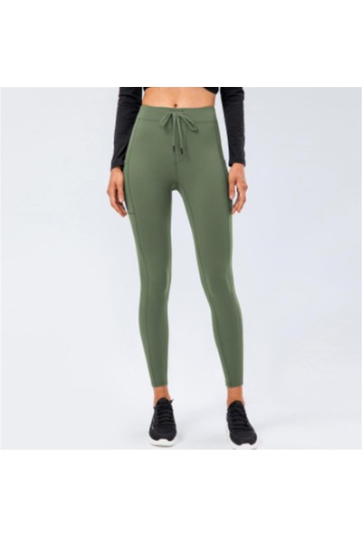 Çift Taraflı Fırçalanmış Çıplak Yoga Pantolon Kadın Ordusu Yeşil
