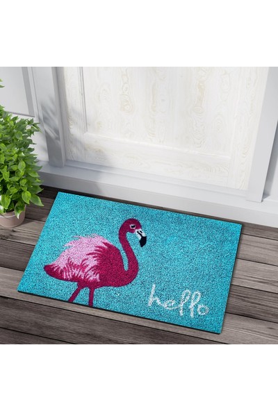 Blastoff Flamingo Hello Baskılı Kapı Paspası