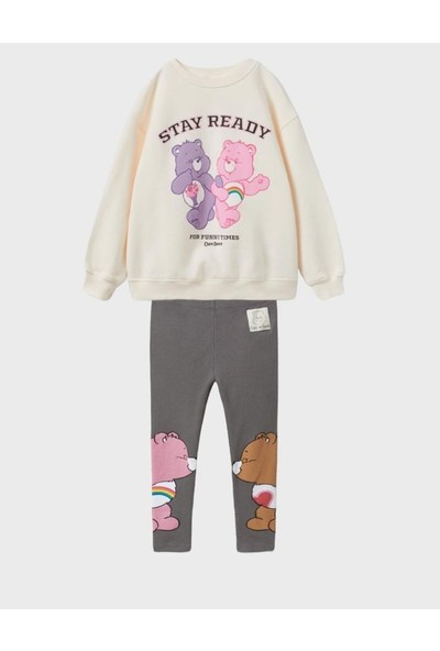 Yeni Sezon Kız Çocuk Disney Care Bears Baskılı Sweatshirt ve Taytlı Takım