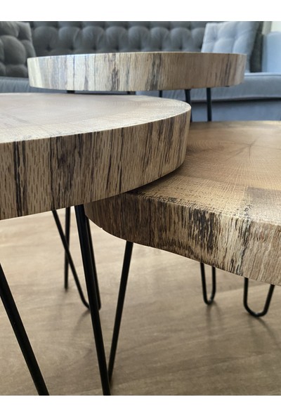 O&A Wood Doğal Meşe Kütük 3lü Zigon Sehpa, Metal Ayaklı Zigon Sehpa O&A Wood Doğal Meşe Kütük 3lü Zigon Sehpa, Metal Ayaklı Zigon Sehpa