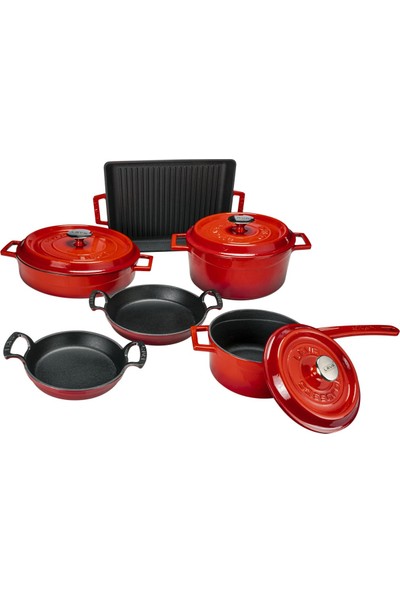 Lava Nar Xxl 9 Parça Döküm Kırmızı Tencere Seti
