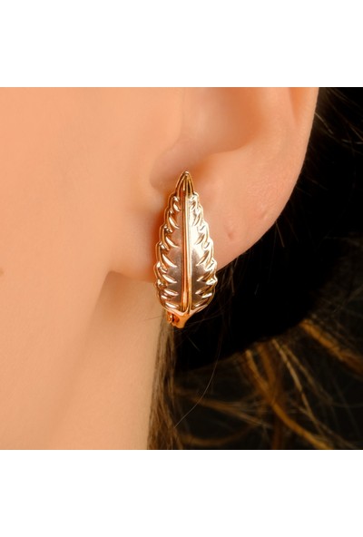 Lekka Design Kadın Çelik Zirkon Taşlı Yaprak Küpe