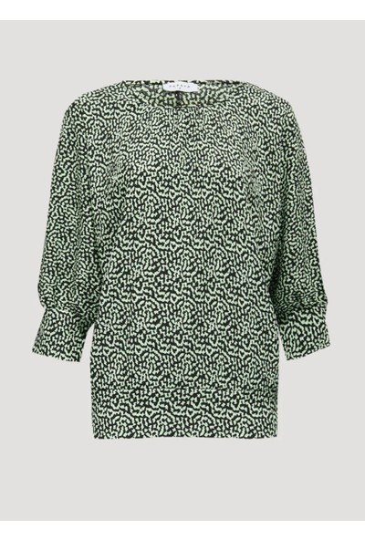 Kübra tekstil Bluz Yeşil Baskılı Dokulu 3/4 Kol Üst