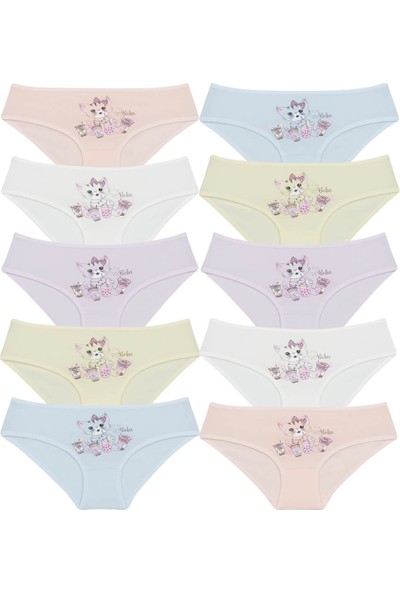 Donella 10'lu Renkli Kedi Baskılı Kız Çocuk Külot - 415089