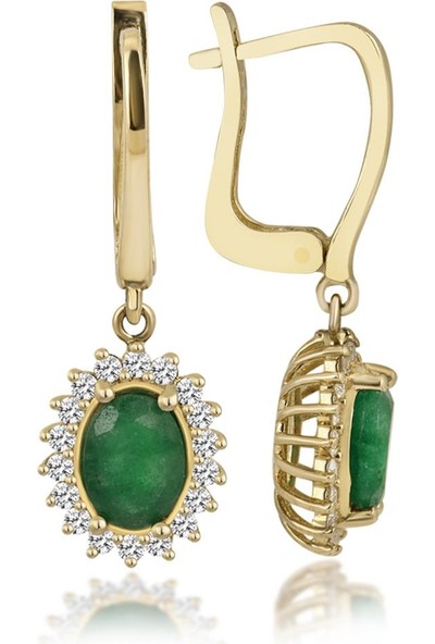 Diamine Pırlanta 0,33 Karat Zümrüt 1,50 Karat Anturaj Küpe