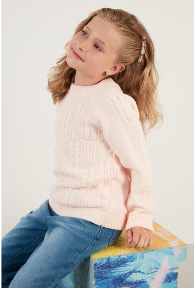 Lela Inci Detaylı Bisiklet Yaka Örgülü Kazak Kız Çocuk Kazak 633MJ741 Lela Inci Detaylı Bisiklet Yaka Örgülü Kazak Kız Çocuk Kazak 633MJ741