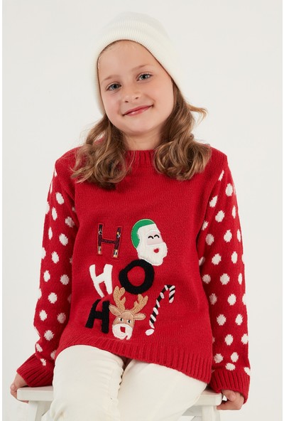 Lela Yılbaşı Temalı Kolları Puantiyeli Bisiklet Yaka Kazak Kız Çocuk Kazak 633MJ771 Lela Yılbaşı Temalı Kolları Puantiyeli Bisiklet Yaka Kazak Kız Çocuk Kazak 633MJ771