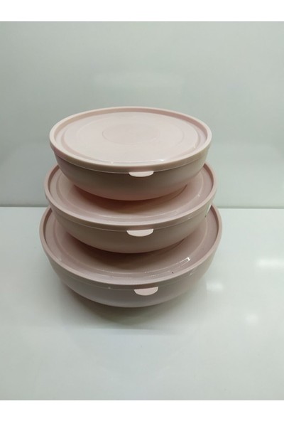 3 Lü Kapaklı Yuvarlak Sığ Kase Saklama Kabı