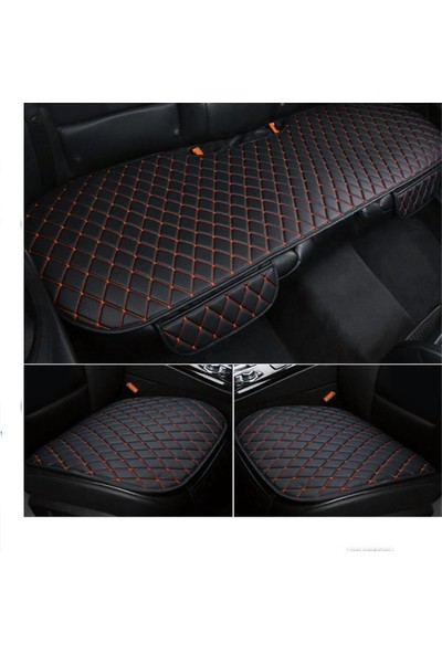 Renault Kadjar Sonrası Deri Oto Koltuk Minderi Oturak Koruyucu Siyah Deri Turuncu Nakış
