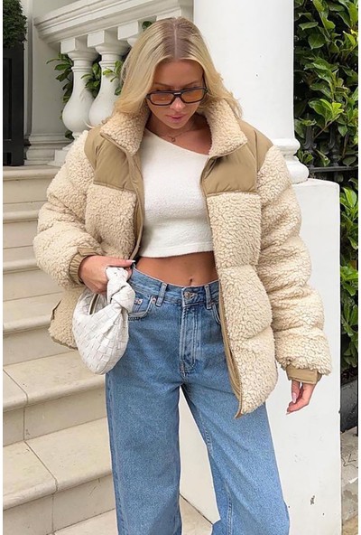 Madmext Bej Peluş Oversize Mont MG1371 Madmext Bej Peluş Oversize Mont MG1371