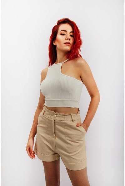 Fitilli Asimetrik Tek Omuz Crop Top