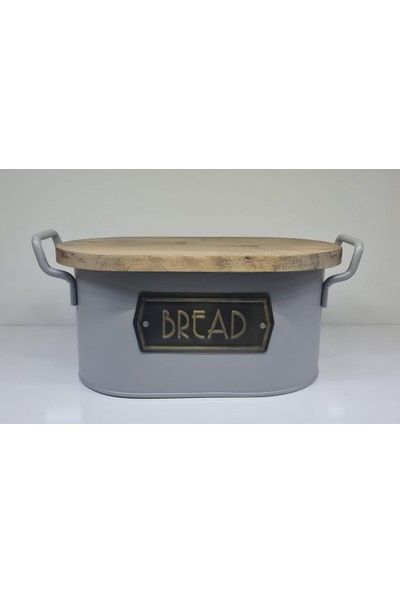 The Mia Galvaniz 22 x 35 cm Kapaklı Ekmek Saklama Kabı Gri TKN010