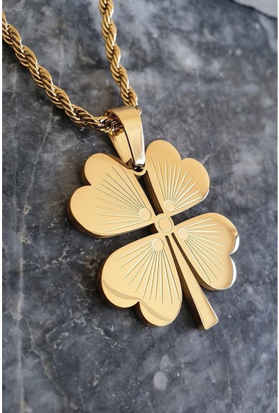 Gold Yonca 60 cm Çelik Burgu Kolye