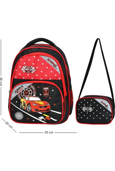 Paul Brand Siyah Araba Desenli Su Geçirmez Ilkokul Çantası ve Beslenme Seti HS5014 Paul Brand Siyah Araba Desenli Su Geçirmez Ilkokul Çantası ve Beslenme Seti HS5014