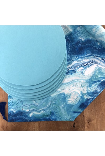 Amerikan Servis Okyanus Desen Takım 6 Supla ve Runner Örtü Kombin 1 Amerikan Servis Okyanus Desen Takım 6 Supla ve Runner Örtü Kombin 1