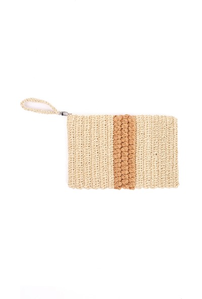 Ekru Nina Hasır El Çanta 21 x 32 cm