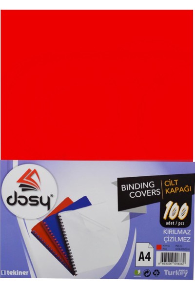 Dosy Cilt Kapağı A4 160 Micron 100 Lü Paket Kırmızı Dosy Cilt Kapağı A4 160 Micron 100 Lü Paket Kırmızı