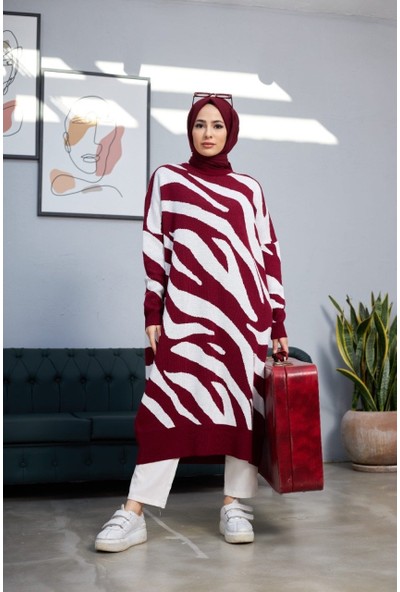 Zebra Triko Tunik Bordo-Ekru Neways 8035 Standart Zebra Triko Tunik Bordo-Ekru Neways 8035 Standart