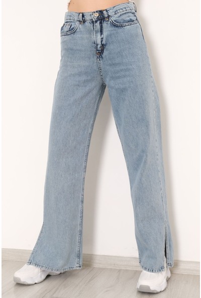 Shess Paça Yırtmaçlı Kot Pantolon Buzmavi1