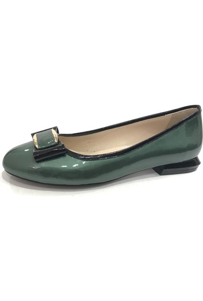 İzland Shoes Kadın Yeşili Şık Altın Metalik Tokalı Babet İzland Shoes Kadın Yeşili Şık Altın Metalik Tokalı Babet