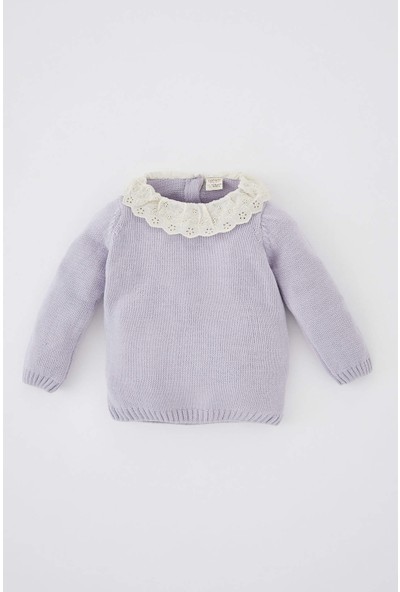 DeFacto Kız Bebek Regular Fit Dantel Yaka Kazak X5729A222AU