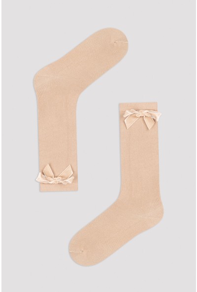 Penti Bej Girls Kahverengi Ribbon Pantolon Çorabı