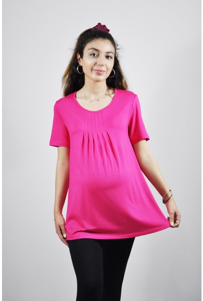 Merliyn Önü Pileli Yuvarlak Yaka Hamile Tshirt Mr-12
