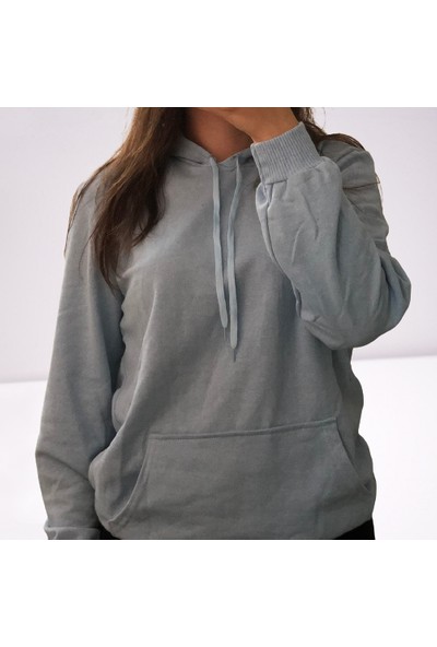 Swords Kapüşonlu Unisex Dar Kalıp Mavi Sweatshirt