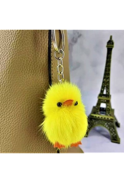 Kokoş Hanım Sarı Civciv Tüylü Anahtarlık