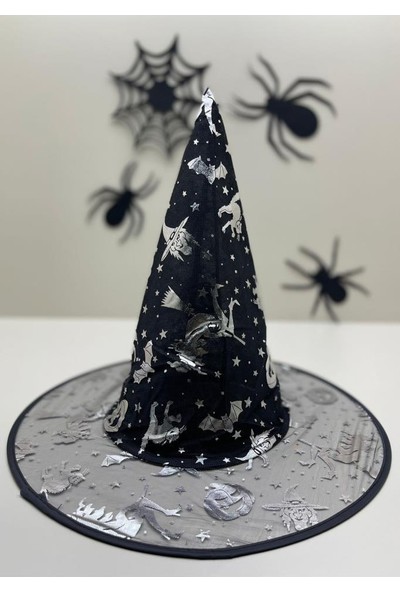 Beysüs Cadılar Bayramı Halloween Cadı Şapkası Şeffaf Gümüş Beysüs Cadılar Bayramı Halloween Cadı Şapkası Şeffaf Gümüş