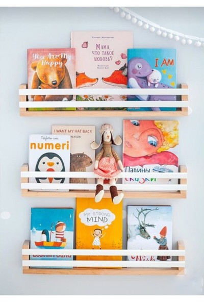 Emta 50 cm 3 Lü Ahşap Raf Beyaz Çıtalı Montessori Kitaplık Emta 50 cm 3 Lü Ahşap Raf Beyaz Çıtalı Montessori Kitaplık