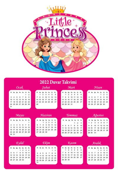 Has Ozalit Kız Çoçuğu Prenses Temalı Takvim