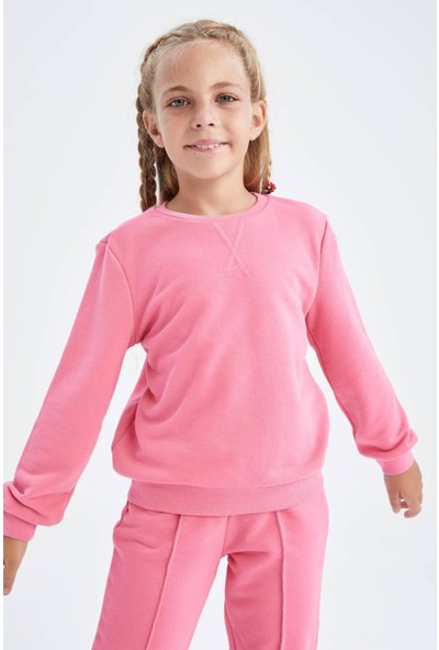 DeFacto Kız Çocuk RRegular Fit Okula Dönüş Bisiklet Yaka Sweatshirt U6470A622AU