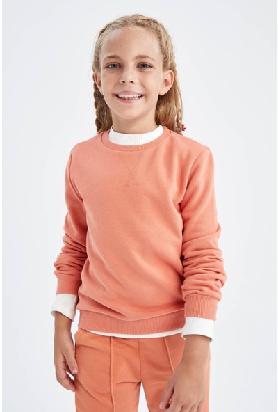 DeFacto Kız Çocuk RRegular Fit Okula Dönüş Bisiklet Yaka Sweatshirt U6470A622AU