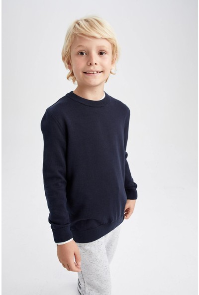 DeFacto Erkek Çocuk Slim Fit Okula Dönüş Bisiklet Yaka Triko Kazak	 X6085A622AU