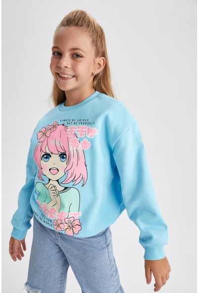DeFacto Kız Çocuk Regular Fit İnce Sweatshirt Kumaşı Bisiklet Yaka Sweatshirt Y3777A622AU
