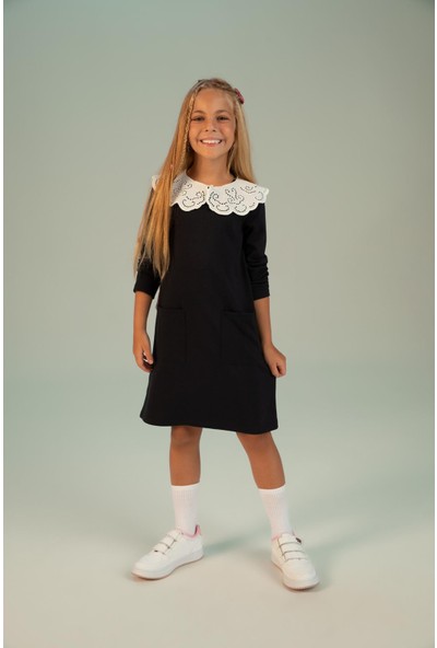 DeFacto Kız Çocuk Okula Dönüş Geniş Dantel Yakalı Uzun Kollu Elbise X7104A622AU DeFacto Kız Çocuk Okula Dönüş Geniş Dantel Yakalı Uzun Kollu Elbise X7104A622AU